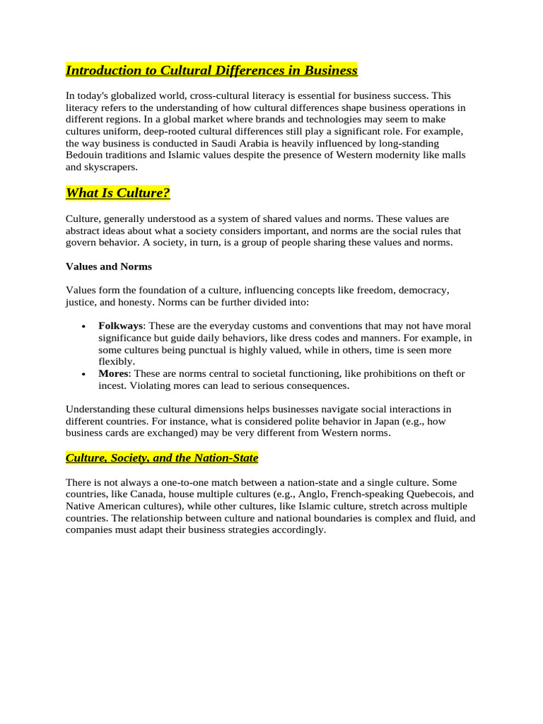 Introduction To Cultural Differences in Business | PDF | Social ...
