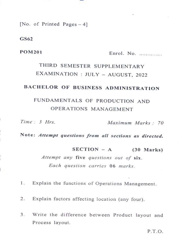 BBA 3 - ETE July-Aug 2022 - Fundamentals of Production and Operations ...