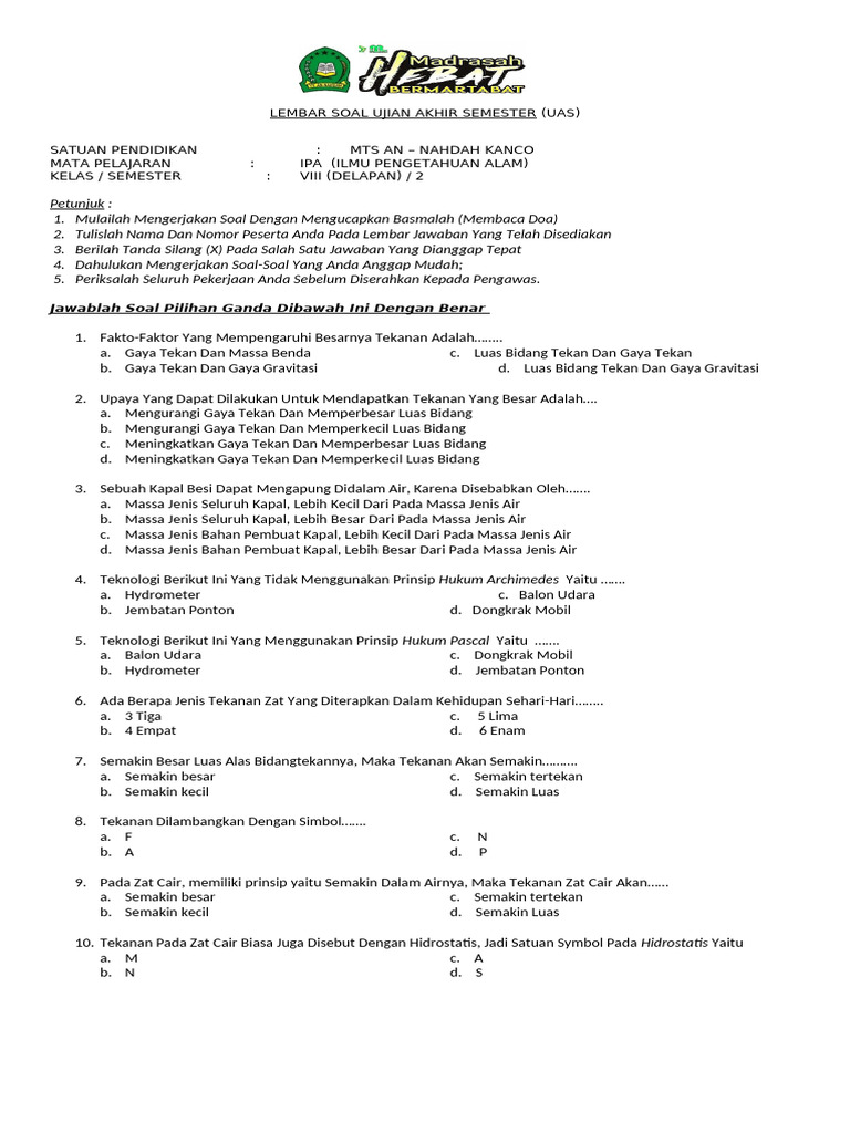 Lembar Soal Ujian Akhir Semester Akhir | PDF
