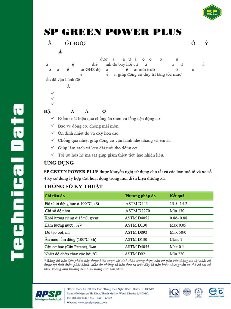TDS 384 SP Green Power Plus SN 10W40 VN | PDF