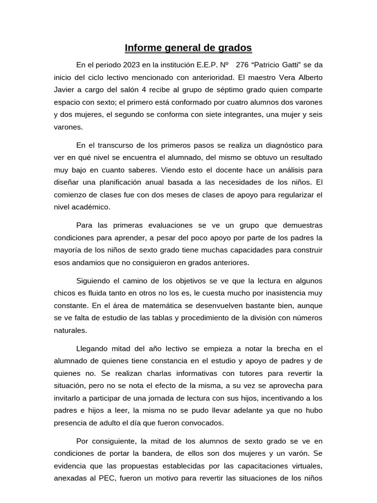 Informe de Septimo Grado 2023 | PDF | Matemáticas