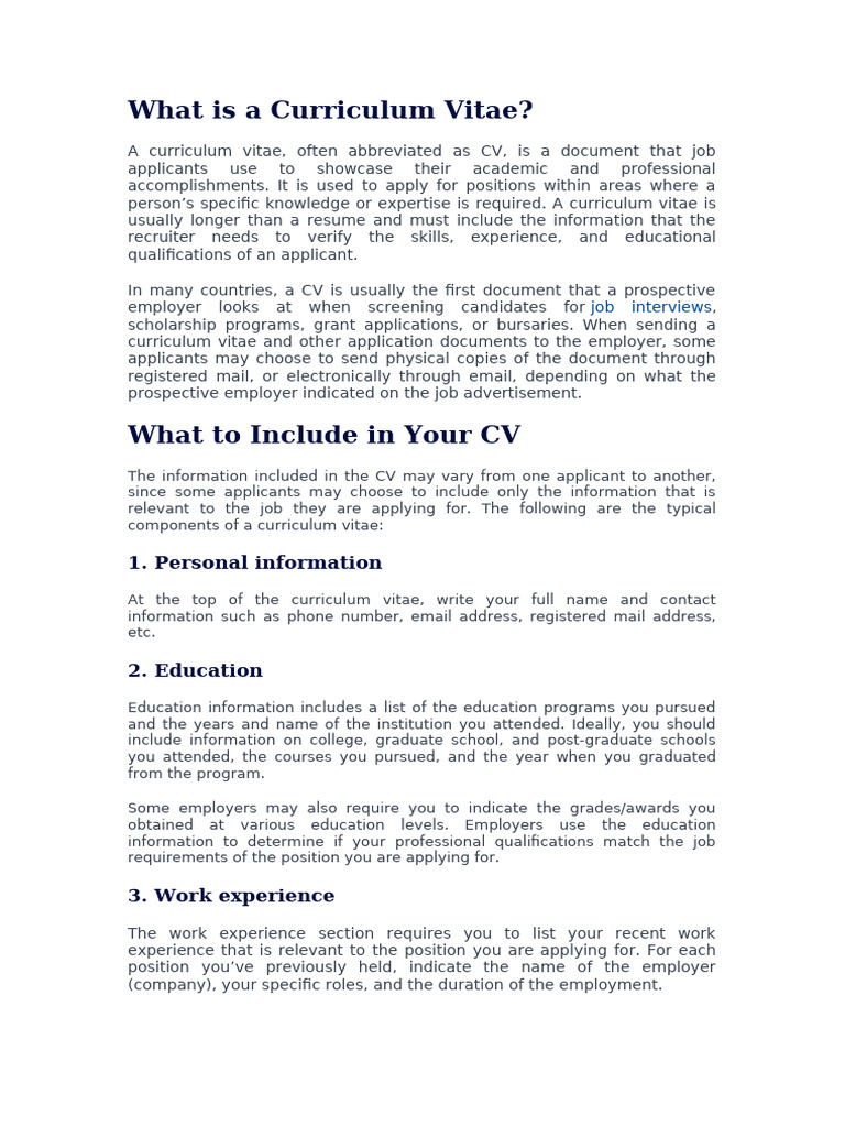What Is A Curriculum Vitae | PDF | Résumé