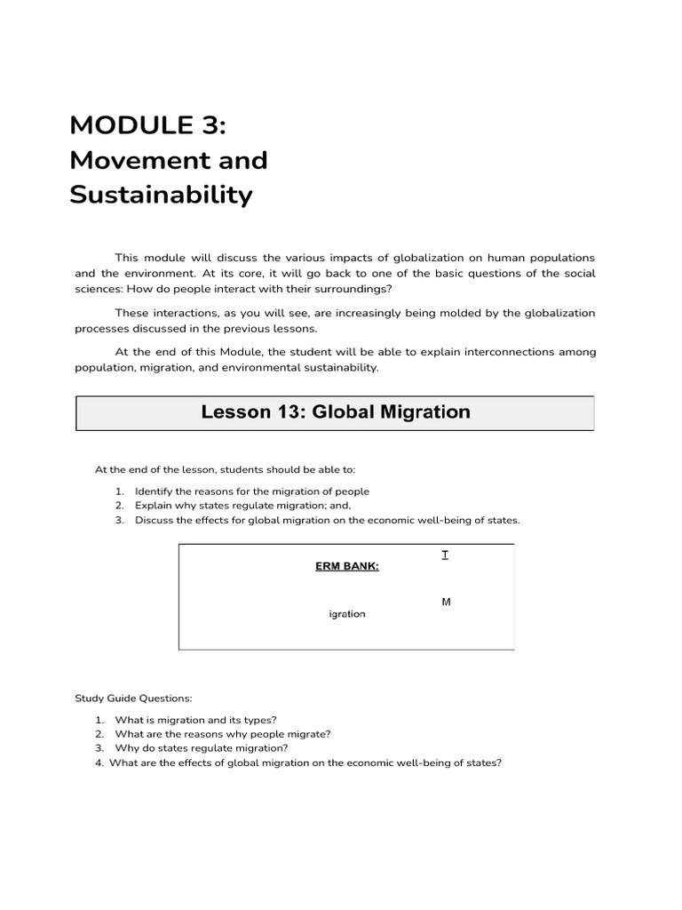 Lesson 13 Global Migration | PDF | Human Migration | Immigration