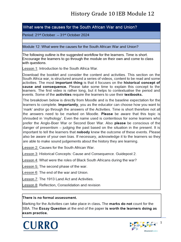 Educator Guide Grade 10 IEB Module 12 2024 | PDF