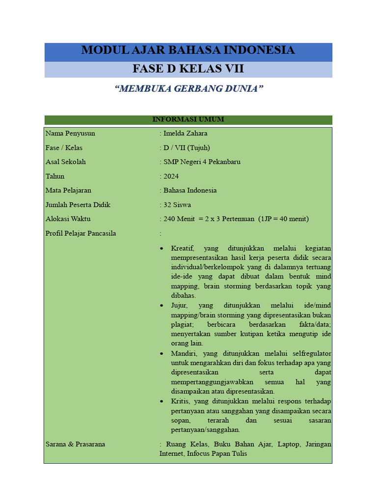 Modul Ajar Imelda Zahara | PDF