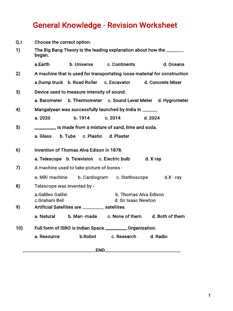 G. K. Worksheet PT - 2 | PDF