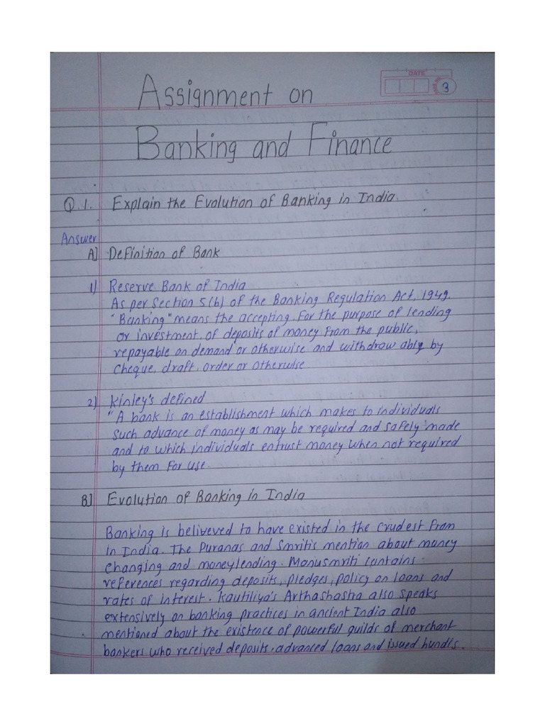 SY BBA Sem 3. Banking and Finance Assignment | PDF