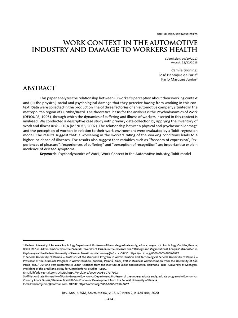 Work Context in The Automotive Industry | PDF | Methodology | Linear ...