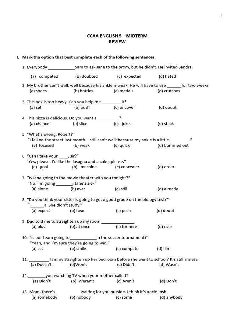 English 5 - Midterm Review | PDF