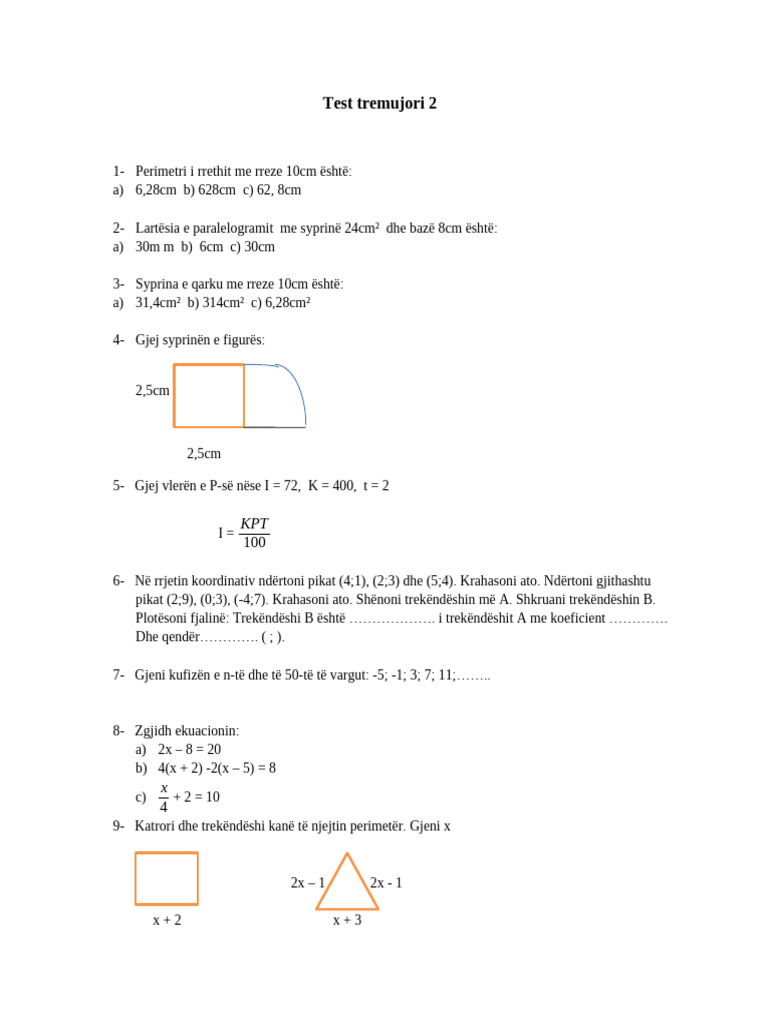 Test Math 8 | PDF