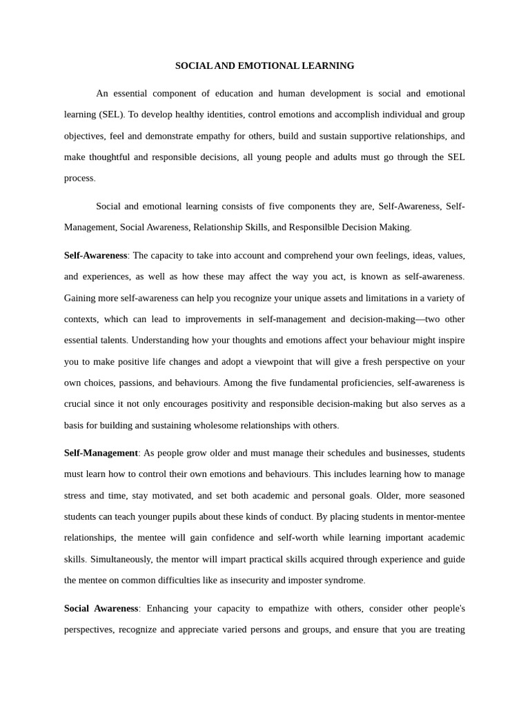 Social and Emotional Learning | PDF | Mentorship | Self Awareness