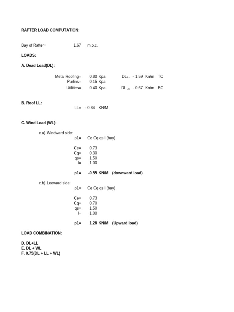 Rafter Load Computation | PDF