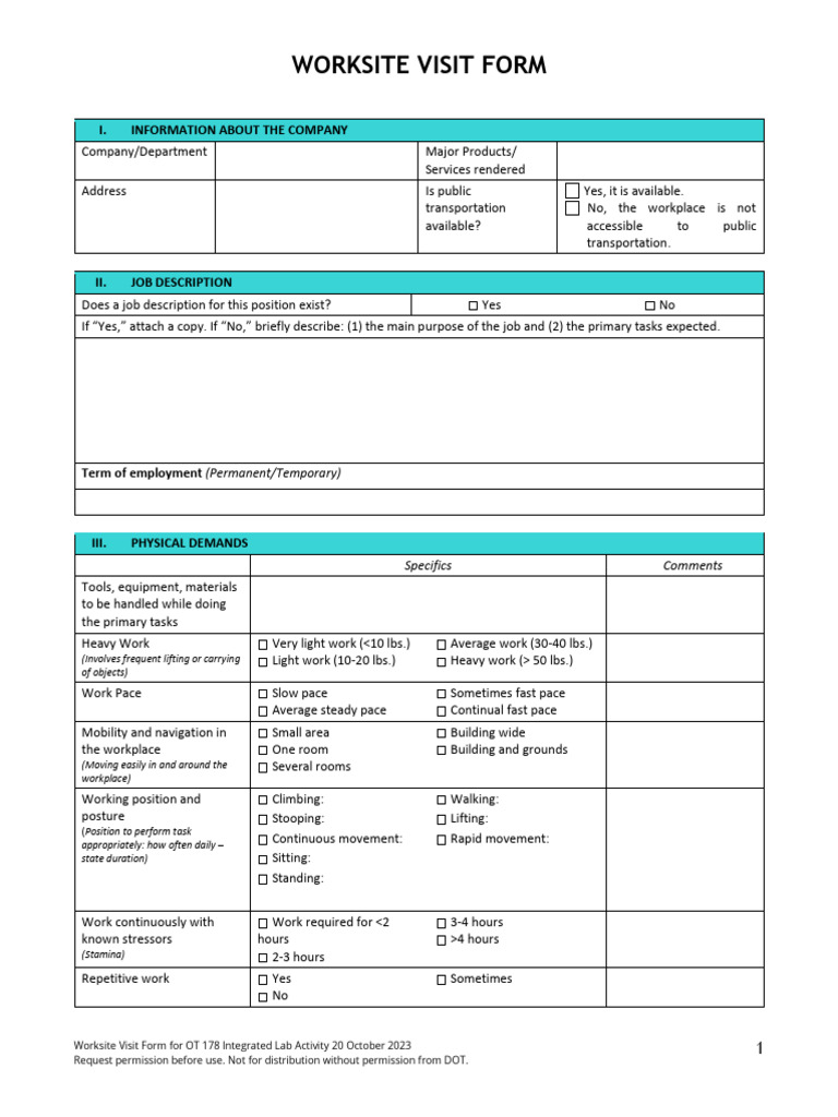 Worksite Visit Form - V.20oct2023 | PDF | Stairs | Lighting