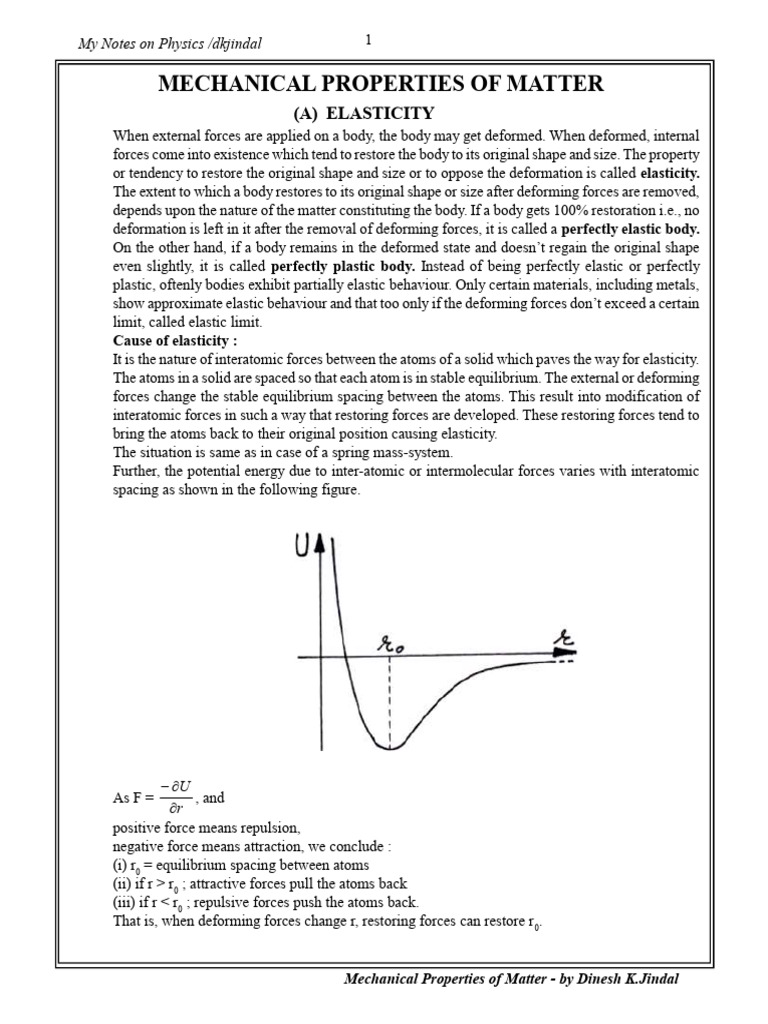 Mechanical Properties of Matter | PDF | Elasticity (Physics) | Force