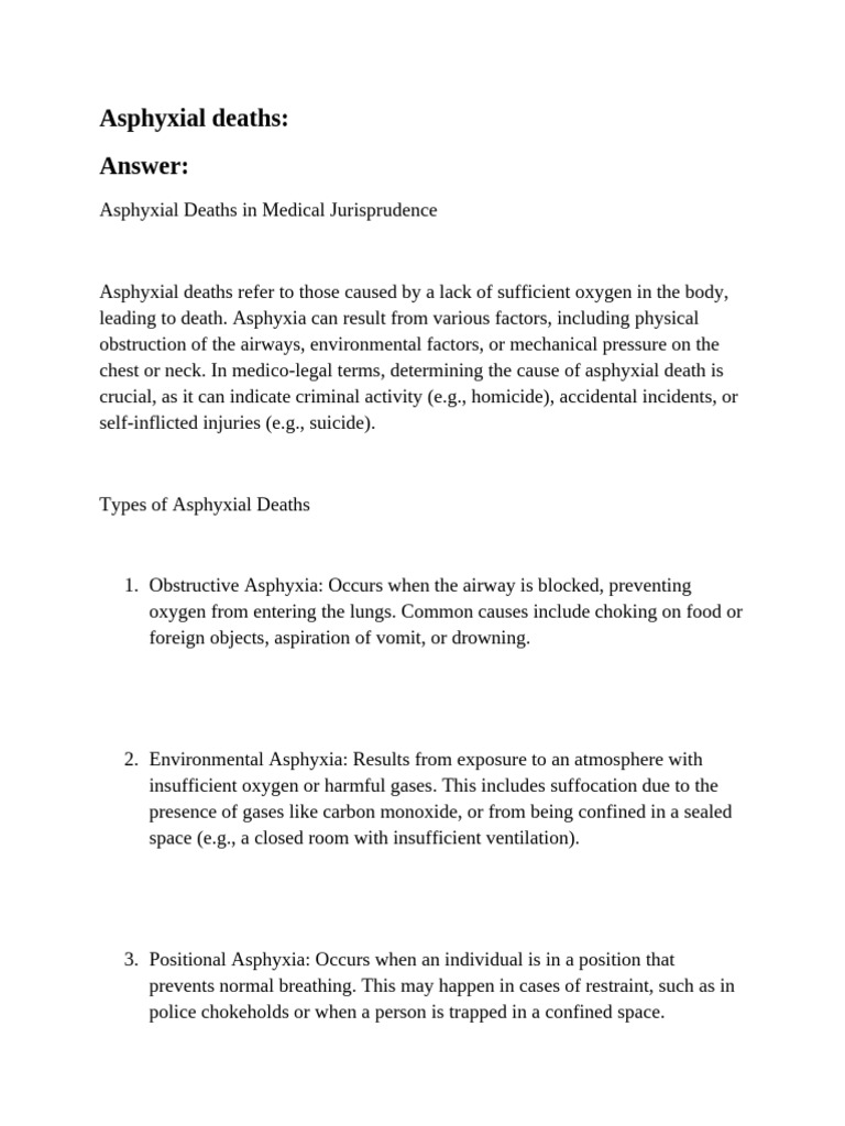 Asphyxial Deaths: Forensic Insights | PDF | Physiology | Medical ...
