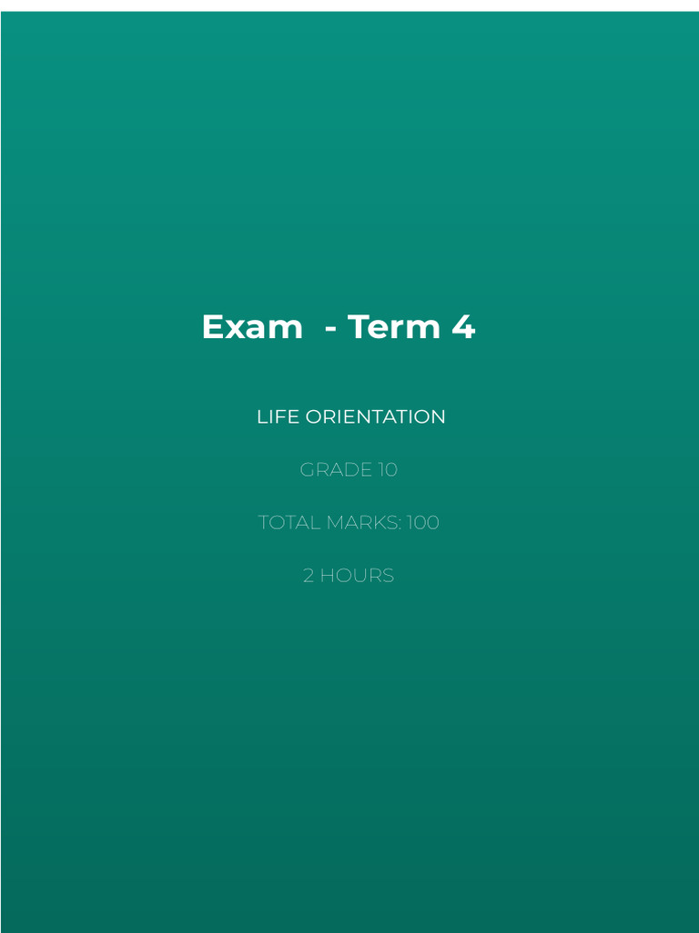 G10 - Life Orientation - Term4 - Exam - Question Paper | PDF | Teenage Pregnancy | Adolescence