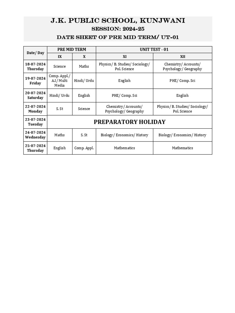 Date Sheet | PDF