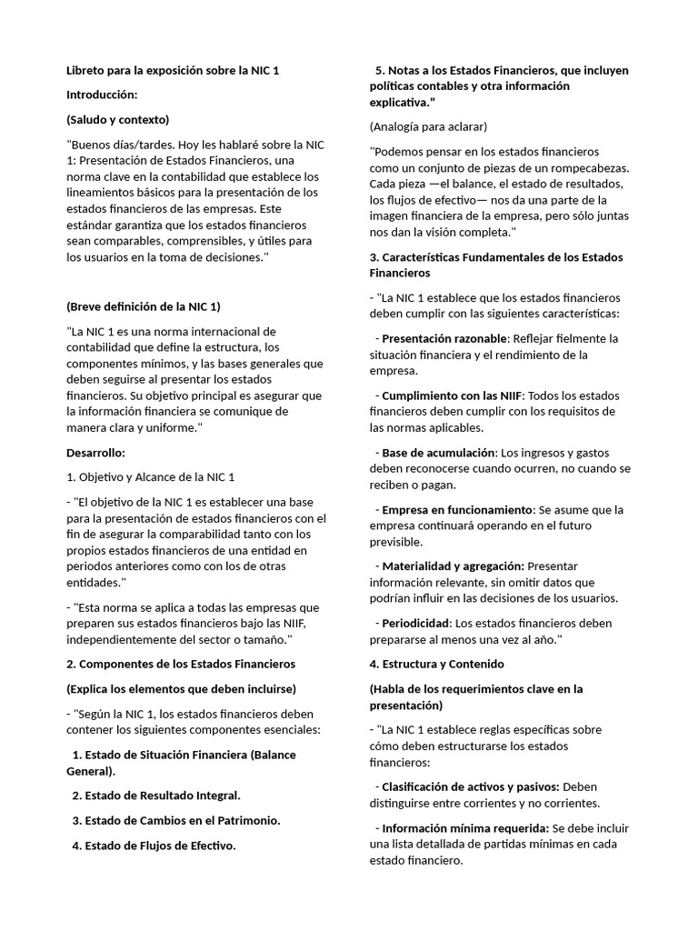 Libreto para La Exposición Sobre La NIC 1 | PDF | Estado financiero | normas internacionales de ...