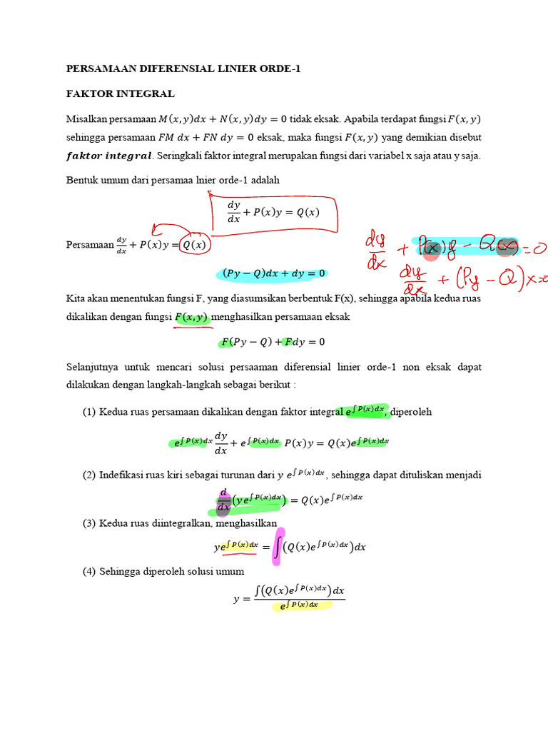 Persamaan Diferensial Linier Orde - Faktor Integral | PDF