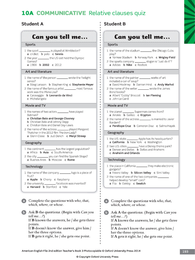 Communicative - Relative Clauses Quiz | PDF