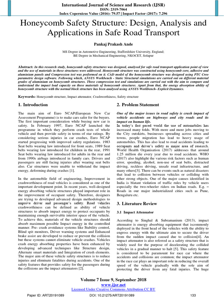 Honeycomb Safety Structure Design Analys | PDF | Strength Of Materials | Traffic Collision