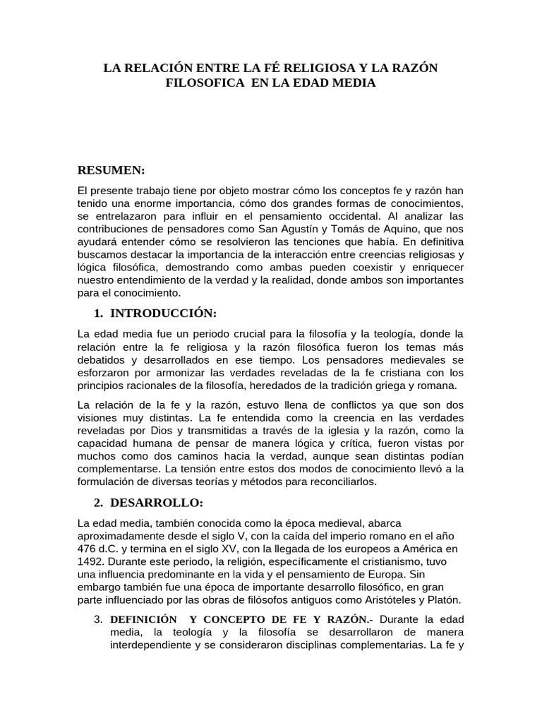Fe y Razón en la Filosofía Medieval | PDF | Razón | Tomás de Aquino