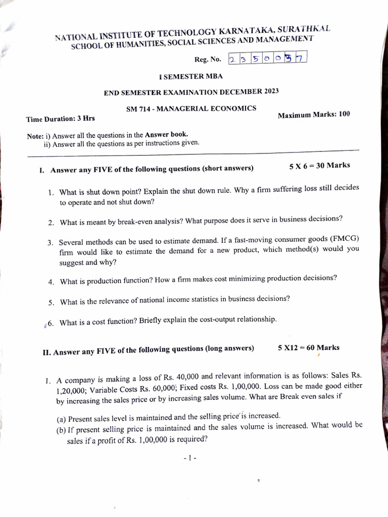 End Semester Question Paper 23 | PDF | Monopoly | Median