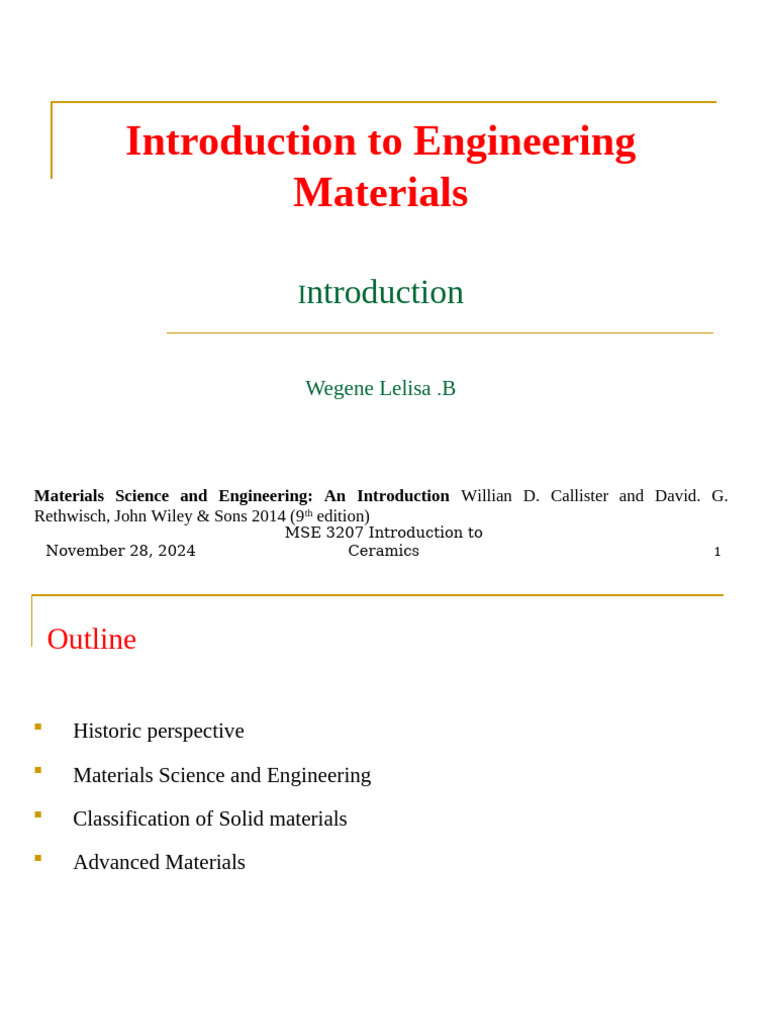 Chapter - 1. Introduction Materials Engineering | PDF | Ceramics | Composite Material