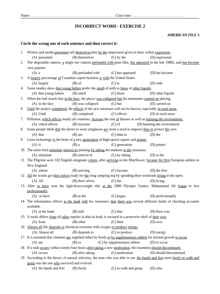 EXERCISE 2 Incorrect Words | PDF