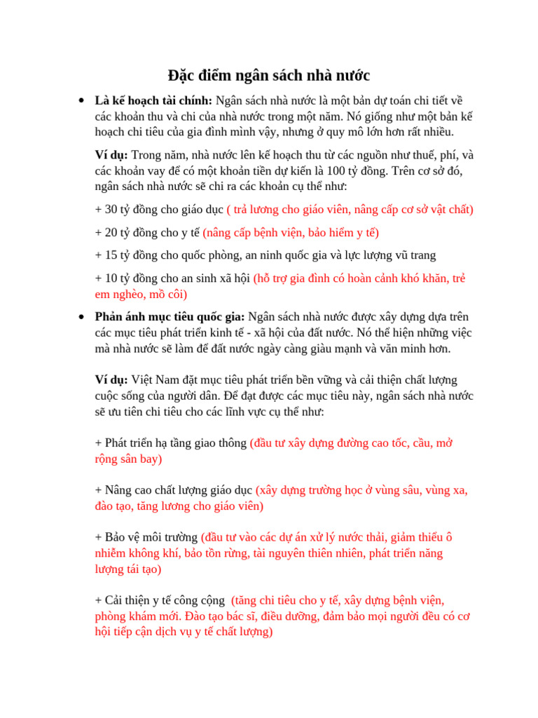 Đặc điểm ngân sách nhà nước ktpl 1 | PDF