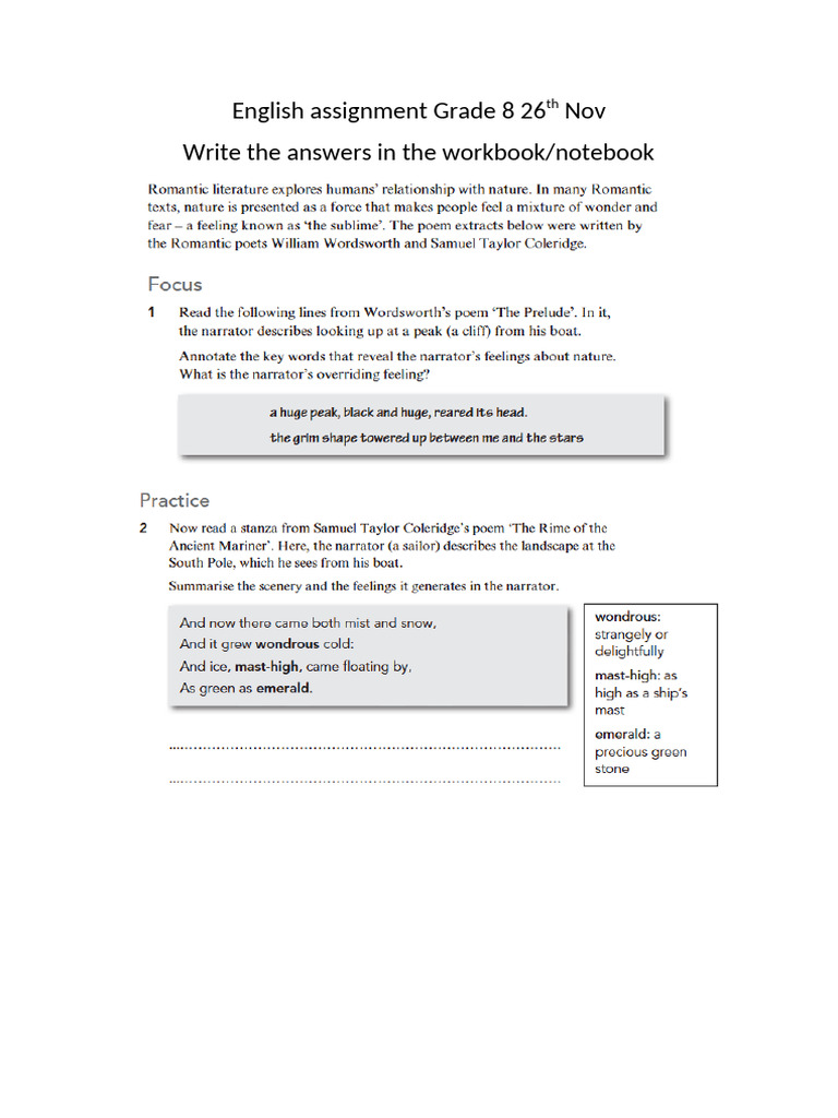 Grade 8 Eng Assignment 26th Nov | PDF