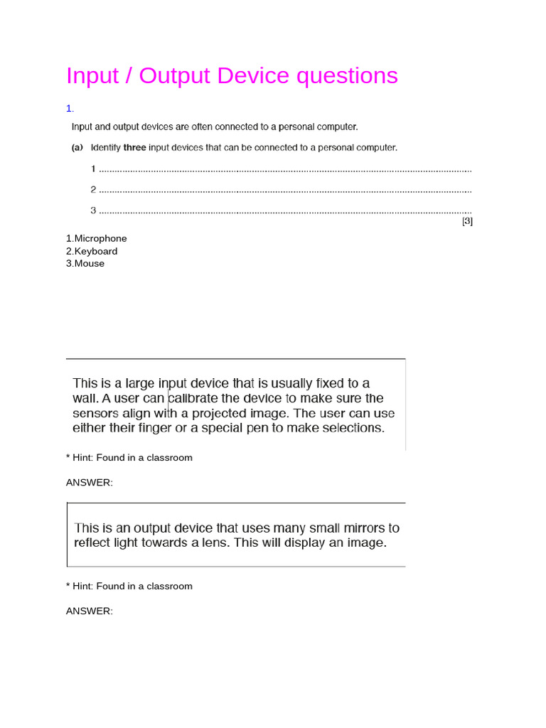 DƯƠNG LÝ NGUYỄN BẠCH - Hardware - Input - Output Device questions | PDF | Computer Keyboard ...