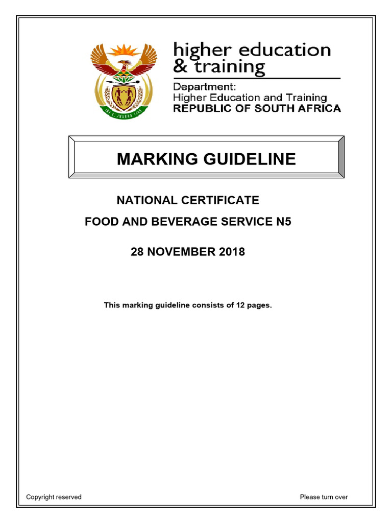 N5 Food Beverage and Service November 2018 Memorandum | PDF | Menu | Restaurants