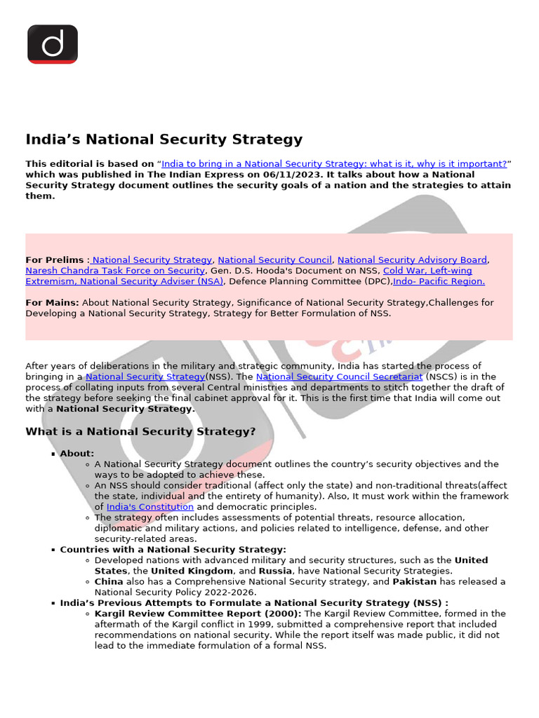 India’s National Security Strategy Overview | PDF | National Security ...