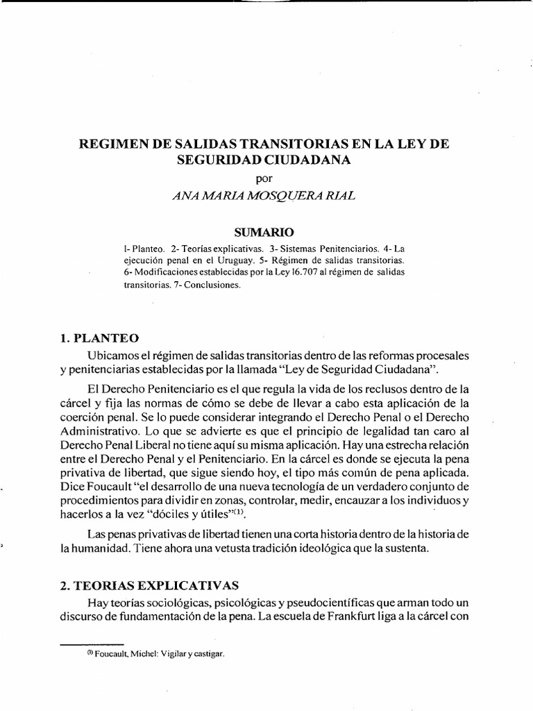 REGIMEN DE SALIDAS TRANSITORIAS EN LA LEY DE SEGURIDAD CIUDADANA Por ...