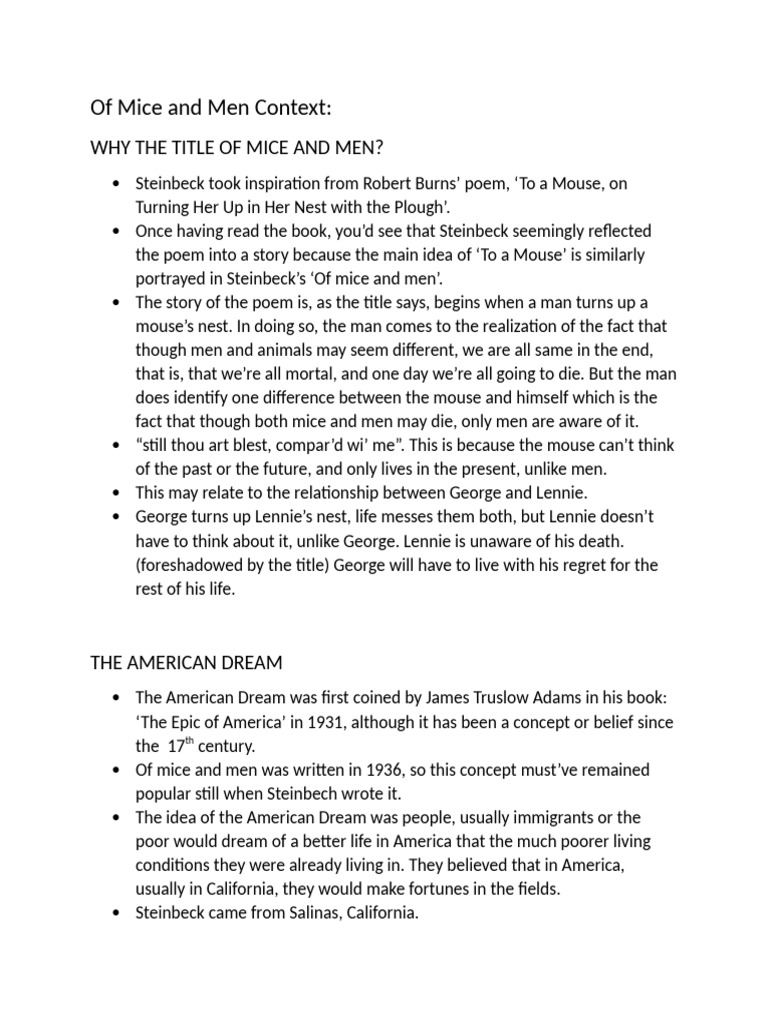 Of Mice and Men Context | PDF | Great Depression | Dust Bowl