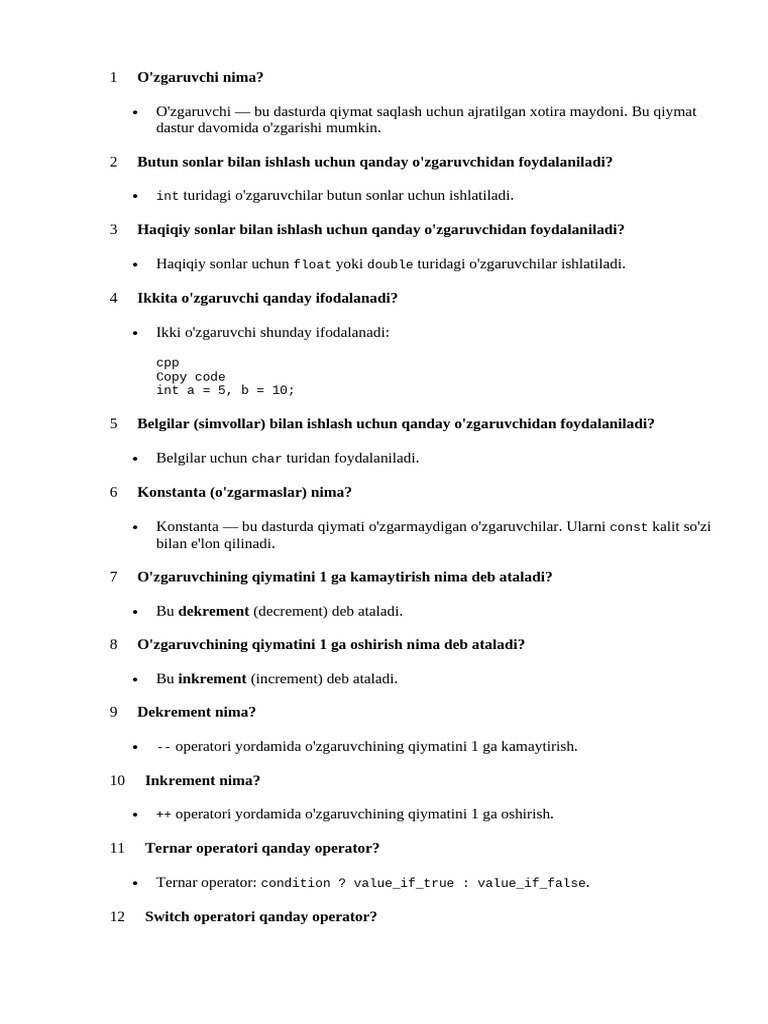 Dasturlash TAFU | PDF