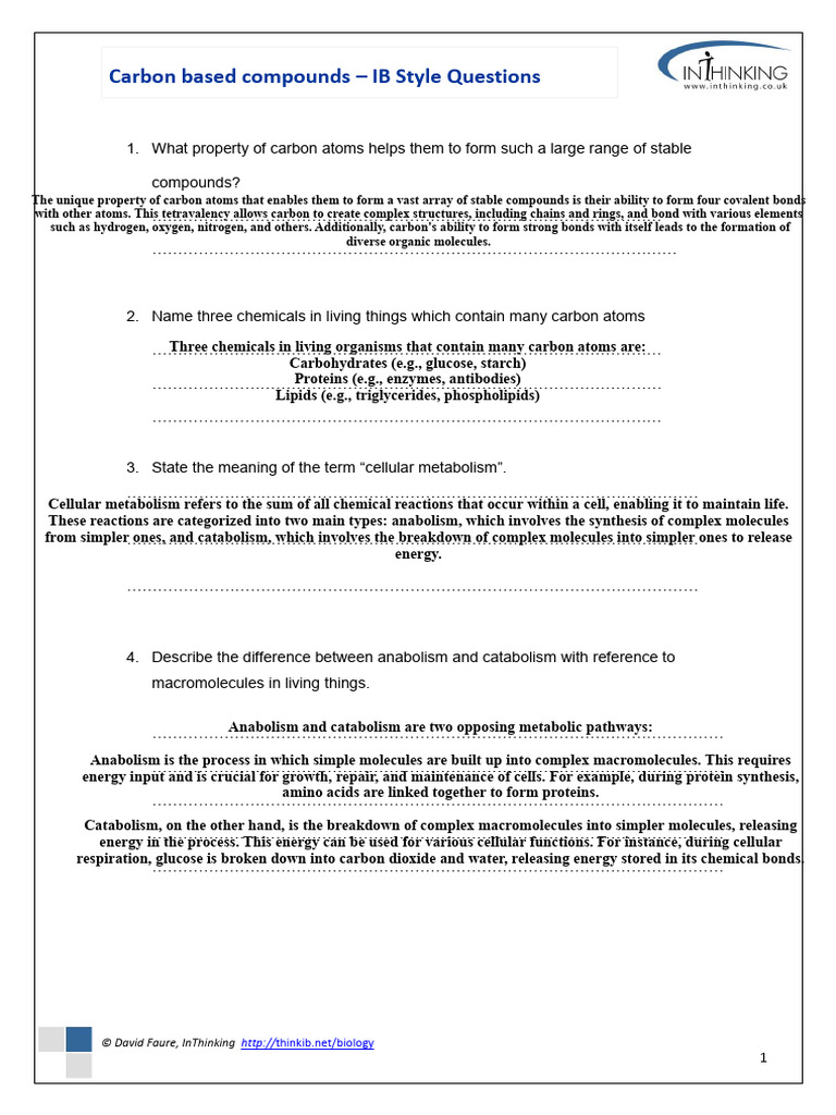 Carbon Compounds: IB Questions | PDF | Metabolism | Chemical Compounds
