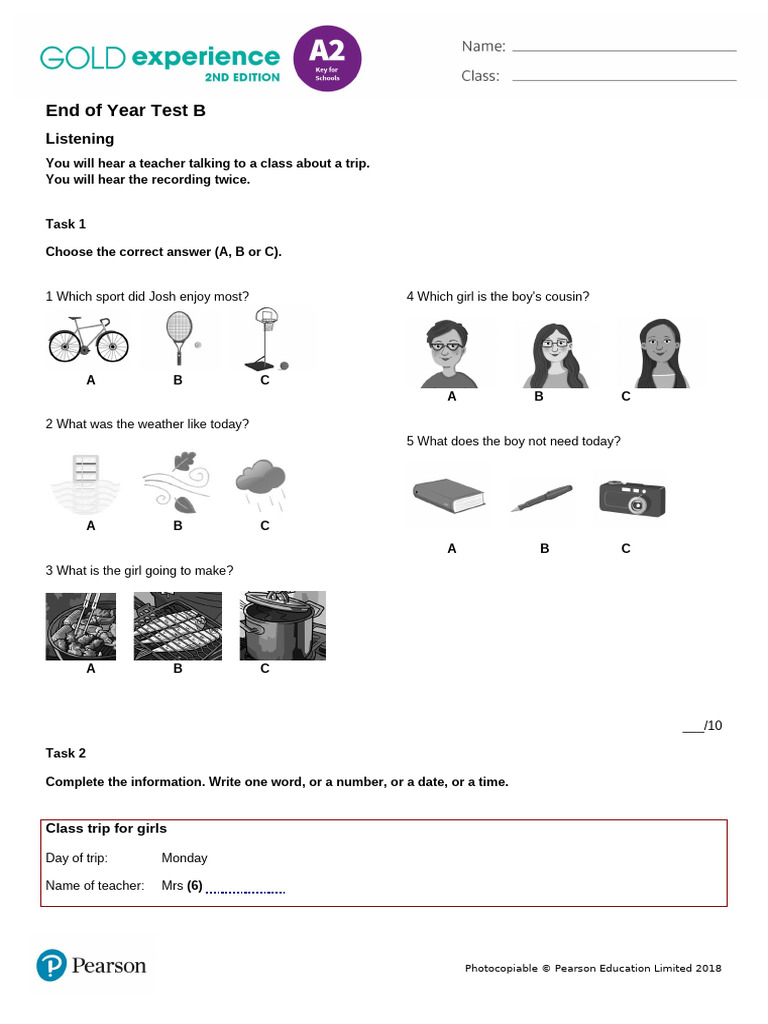 Gold Exp A2 EoY Main Test B | PDF