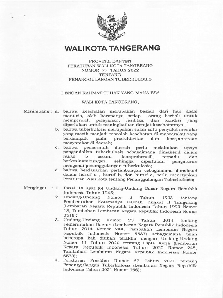 Peraturan Walikota Tangerang Tentang Penanggulangan TBC | PDF