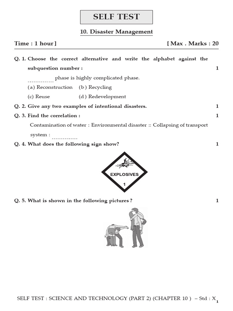 Disaster Management Self Test - Std X | PDF