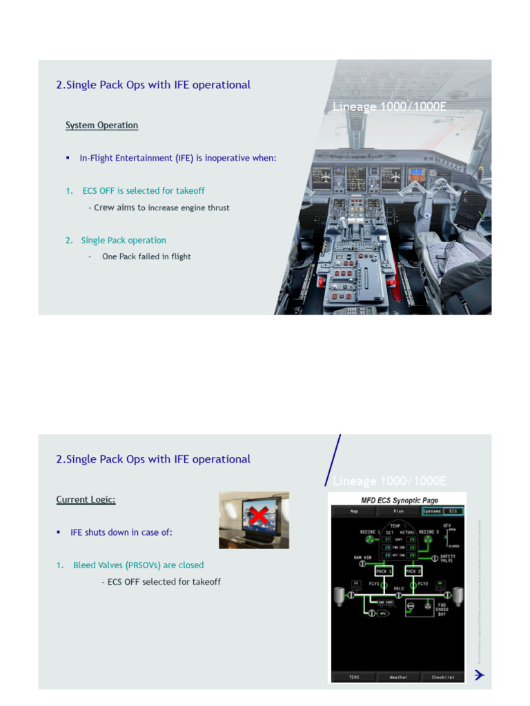 Lineage 1000 - IfE Operation During Single Pack | PDF | Aviation | Aircraft