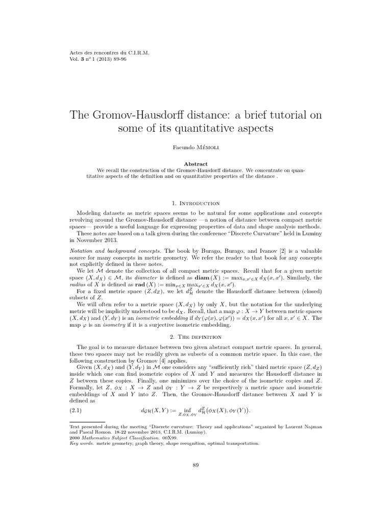 F.Memoli - The Gromov-Hausdorff Distance - A Brief Tutoril On Some of Its Quantitative Aspects ...