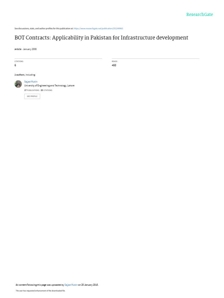 BOT Contracts Applicability in Pakistan For Infrastructure | PDF | Risk | Debt