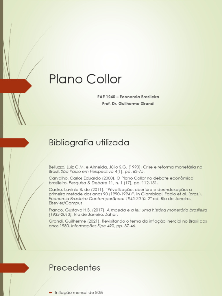 Aula 8 - Plano Collor | PDF | Inflação | Juros