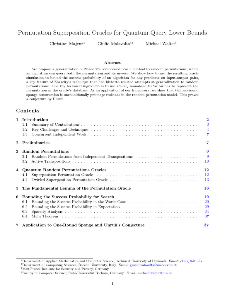 Permutation Superposition Oracles For Quantum Quer Pdf Permutation