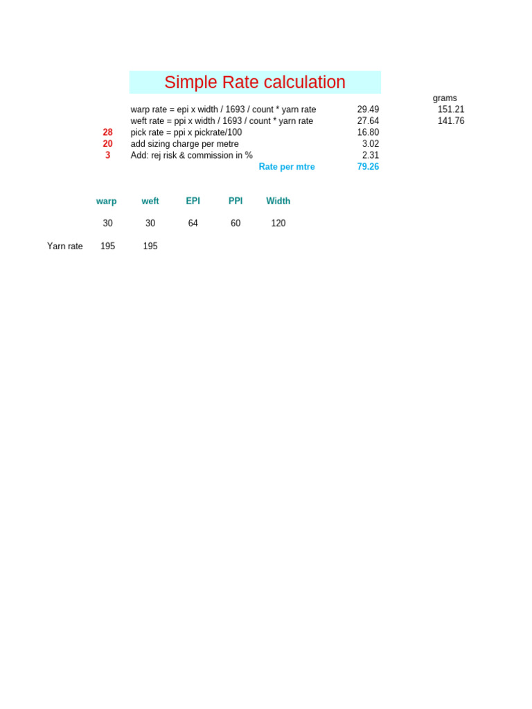 Fabric Costing and Pricing Calculator | PDF | Textiles | Textile Arts