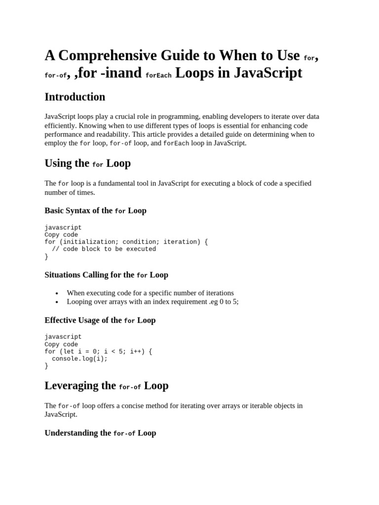 A Comprehensive Guide To When To Use For | PDF | Control Flow | Java Script