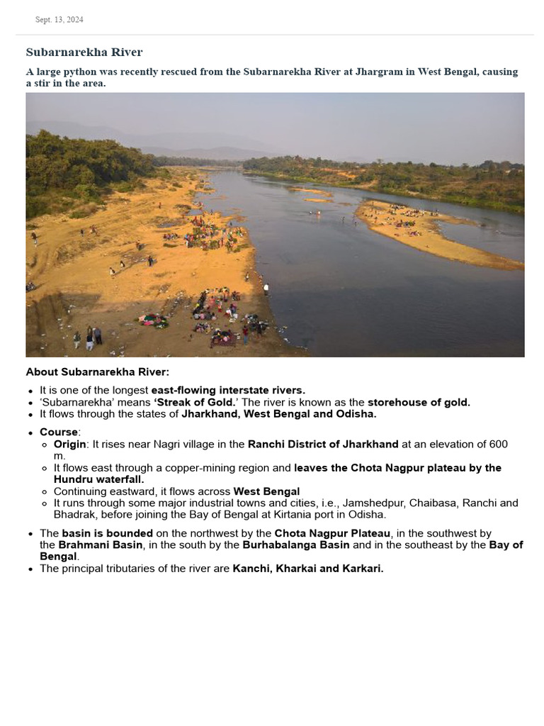 Subarnarekha River (JH, WB, OD) - (Sept'2024) | PDF