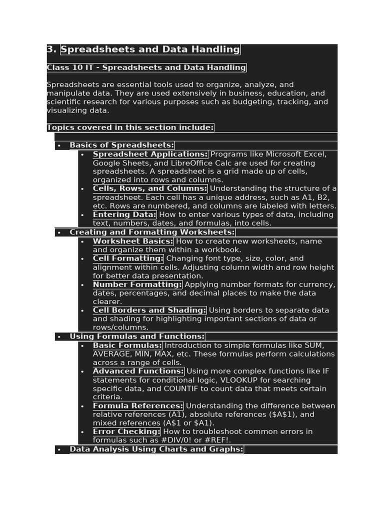Spreadsheets and Data Handling | PDF | Spreadsheet | Software
